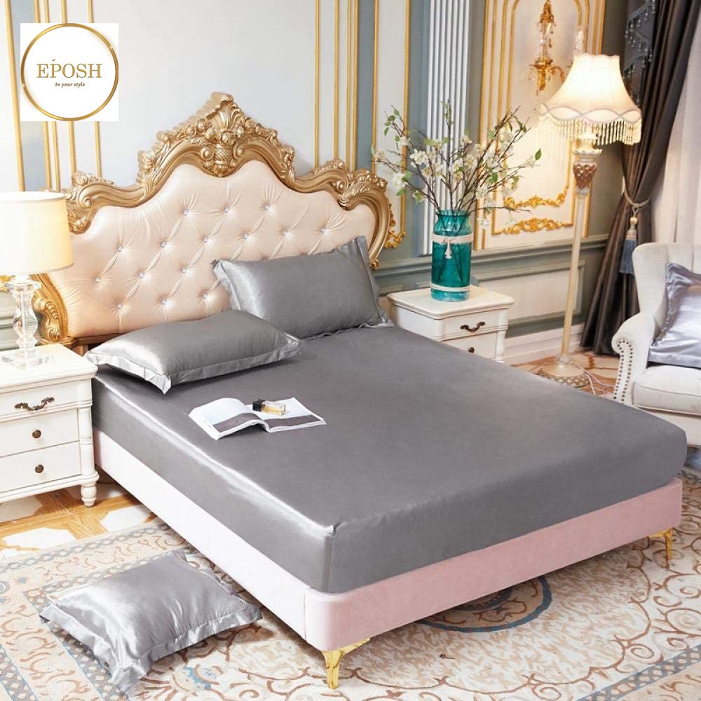 Silk Fitted Sheet with Pillow covers Grey